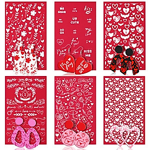 6Pcs Silk Screen Stencils for Clay - Floral Designs for Earring & Jewelry - Valentine's Day