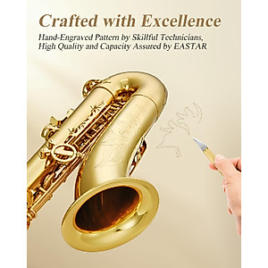 Eastar Tenor Saxophone Student Tenor Saxophone Bb Tenor Sax B Flat Gold Lacquer Beginner Saxophone With Cleaning Cloth,Carrying Case,Mouthpiece,Neck Strap, Reeds, Full Kit, TS-Ⅱ