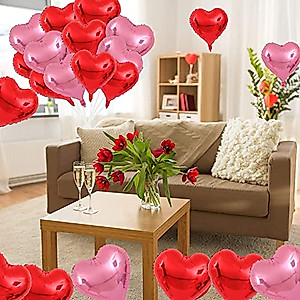 Littleloverly Valentine's Day Red Pink Heart Foil Balloons Decoration - Heart Shaped Mylar Balloons Engagement Wedding Valentines Day Anniversary Party Decorations(20PCS)