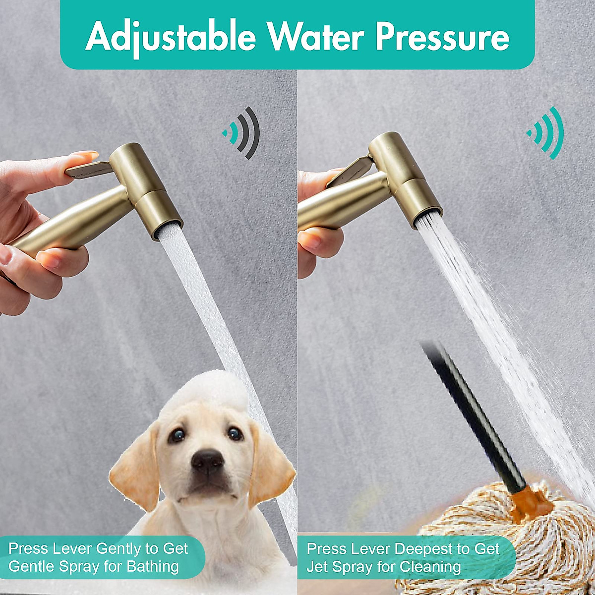 BARROCK Handheld Bidet Sprayer for Toilet, Stainless Steel Metal Made Baby Cloth Diaper Spraying Kit, Bathroom Toilet Bidet Attachment Set for Bathing Pets and Feminine Hygiene, Brushed Brass Gold