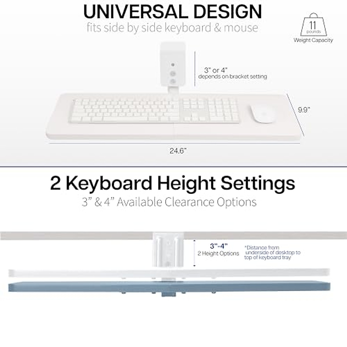 VIVO Clamp-on 25 x 10 inch Rotating Computer Keyboard and Mouse Tray, Extra Sturdy Single Desk Swivel Clamp, Ergonomic Typing, White, MOUNT-KB01CW