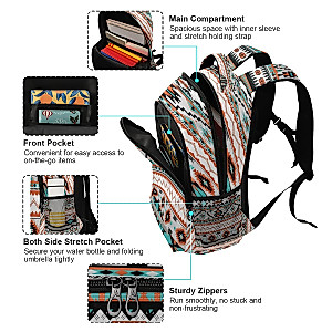 Ethnic Geometric Chevron Aztec Backpack School Bookbag Laptop Purse Casual Daypack for Teen Girls Women Boys Men College Travel
