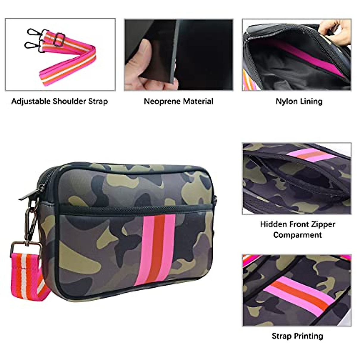 NIDOOT Crossbody Bags For Women,Neoprene Bag,Neoprene Crossbody Bag,Messenger Bag Neoprene Tote Bag, Women/Teenage Girls Gifts Ideas(Green Camouflage)