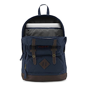 JanSport Cortlandt Laptop Backpack, Navy, 15” Laptop Sleeve-Synthetic Leather Shoulder Computer Bag with Large Compartment, Padded Straps-Book Rucksack for Men, Women