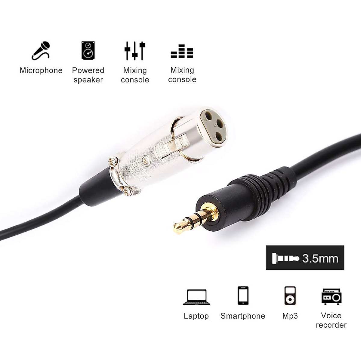Tihebeyan 10FT/ 3 Pin XLR Connector Female to 1/8" 3.5mm Male Stereo Jack Microphone Audio Cord Cable Stereo Mini Jack AUX Cord Audio Cable