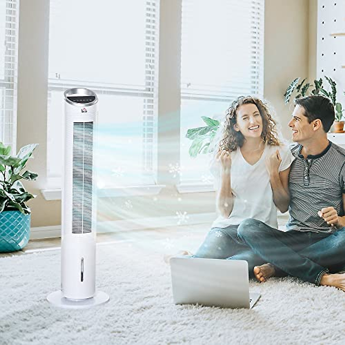 HOMCOM 40" Evaporative Air Cooler for Home Office, 3-In-1 Ice Cooling Fan with Humidifier, Oscillating, 3 Modes, 3 Speeds, 8H Timer, Remote, LED Display, White