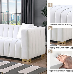 KIVENJAJA 2 Piece Living Room Furniture Set, Including Loveseat and 3-Seater Sofa Couch with Channel Tufted Velvet Fabric, 4 Pillows for Bedroom Apartment, White