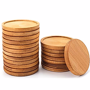 Lawei 20 Pack Bamboo Plant Saucers - 3.34 Inch Round Plant Succulent Pot Tray for Succulent Plant Flower Pot Holding Drainage Water
