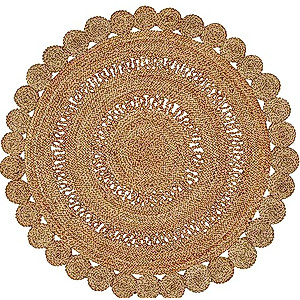 Bedding Craft Hand woven Farmhouse Jute Area Rug 6 Ft Round Natural Yarn, Rustic Vintage Beige Braided Reversible Rug, Eco Friendly Rugs for Bedroom, Kitchen, Living Room, Farmhouse 100% Jute Rug