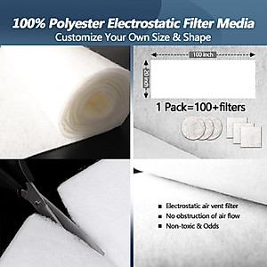 Air Vent Filter 20x100 Inch, Cut to Fit (50+filters) Air Filter, Electrostatic Filter Media with 36 Inch Adhesive Tape and 48pcs Velcro for Air Vent, Air Conditioner, HVAC, Registers and Grilles