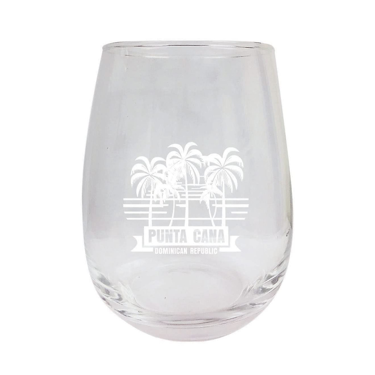 R and R Imports Punta Cana Dominican Republic Souvenir etched 15 oz Wine Glass PALM Design1
