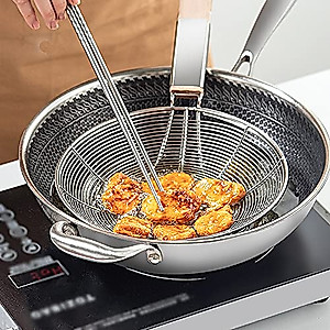 TEMKIN Chip Basket Large Stainless Steel Frying Basket with Long Handle and Bold Commercial French Fries Basket Household Fried Food Filter Kitchen Cooking Tools Basket