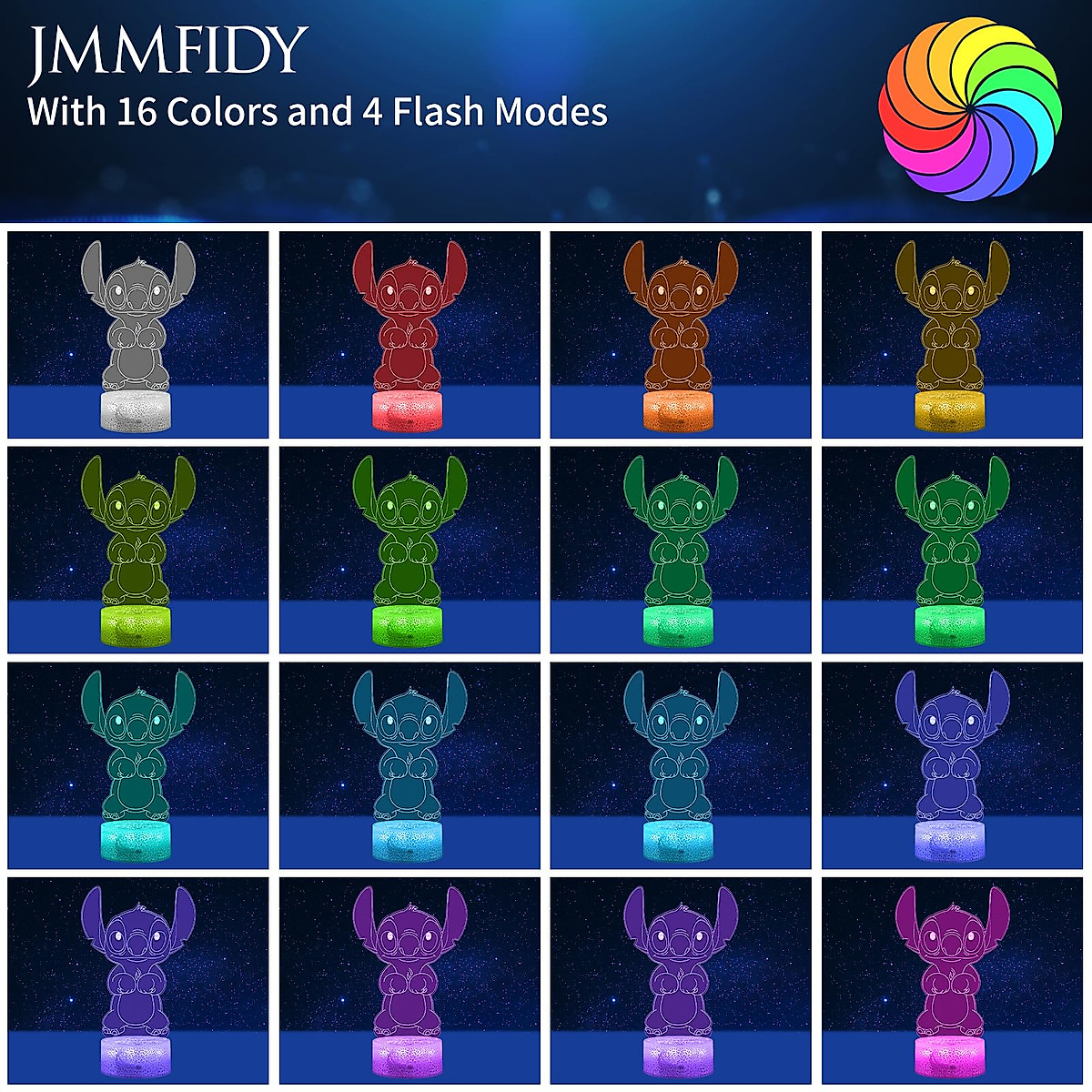 JMMFIDY Stitch Night Lights - 3D LED Intelligent Remote Control, Children's Room Decoration, Christmas & Children's Day Gift