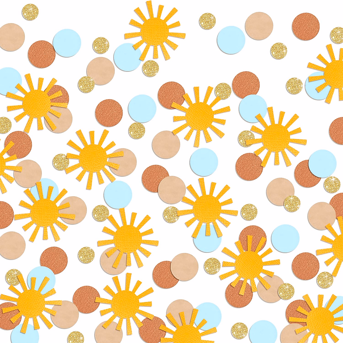 Golden Brown Blue Sunny Dots Confetti Boy Birthday Baby Shower Scatter Table Decoration for First Trip Around the Sun Theme Party Bridal Shower Party Boho Wedding Classroom Nursery Supplies 150 Pcs