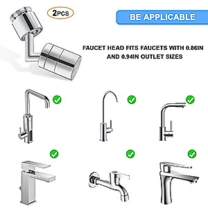 FATEE 2 Packs 720 Degree Swivel Sink Faucet Aerator, Kitchen Sink Aerators, Faucet Attachment with 2 Water Outlet Mode, Universal Rotating Faucet for Kitchen/Bathroom Face, Eye, Wash and Gargle