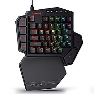 Redragon K585 DITI One-Handed RGB Mechanical Gaming Keyboard, Type-C Professional Gaming Keypad with 7 Onboard Macro Keys, Detachable Wrist Rest, 42 Keys (Black-Blue Switch)