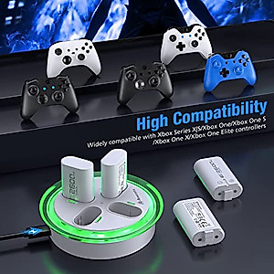 Powerextra Fast Charger Station for Xbox Controller Battery Pack, 4×2600mAh High Capacity Xbox Rechargeable Battery Pack with Charging Dock for Xbox One S/X, Xbox Series S/X Controller—White