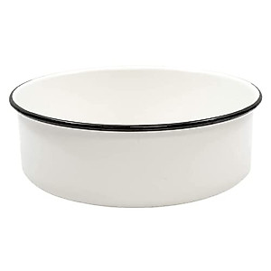 Tablecraft Enamelware Collection Black Rim Solid White Enamel Deep Bowl Baking Pan, Camping, Farmhouse, Home & Restaurant, Porcelain over Steel, Vintage, Boho, Retro, 10.13" Round, 3.6" Deep