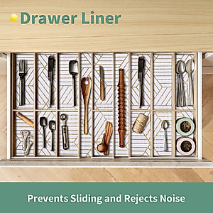 Shelf Liners for Kitchen Cabinets 12in x 20FT, Non Adhesive Cabinet Liner Strong Non-Slip Thickened Gold Geometric Drawer Liner, Easy to Clean for Shelf, Cabinet with Knife and Tape Measure