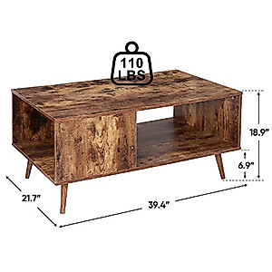 SUPER DEAL 2 Tier Wooden Coffee Table with Storage Shelf for Living Room, Modern Mid-Century Accent Furniture Rectangle Industrial Cocktail Table for Indoor Bedroom Apartment, 40 inch Rustic Brown