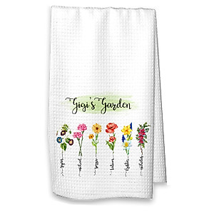 Studio 9Thirty3 Grandma's Garden Kitchen Towel with Names, Personalized, Birth Month Flower Gift, Gift from Grandkids