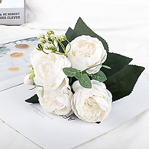 DEEMEI Artificial Peonies Flower Silk Peony Bouquet 4 Bundles Faux Persian Rose with Eucalyptus Leaves for Home Wedding Party Decoration (White)