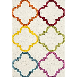 SAFAVIEH Kids Shag Collection 8' x 10' Ivory/Multi SGK563A Rainbow Moroccan Non-Shedding Living Room Bedroom Dining Room Entryway Plush 2-inch Thick Area Rug