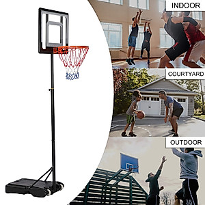 Vilobos Portable Basketball Hoop Backboard System Stand Outdoor Sports Equipment Height Adjustable 6.5Ft-8.2Ft with Wheels for Kids