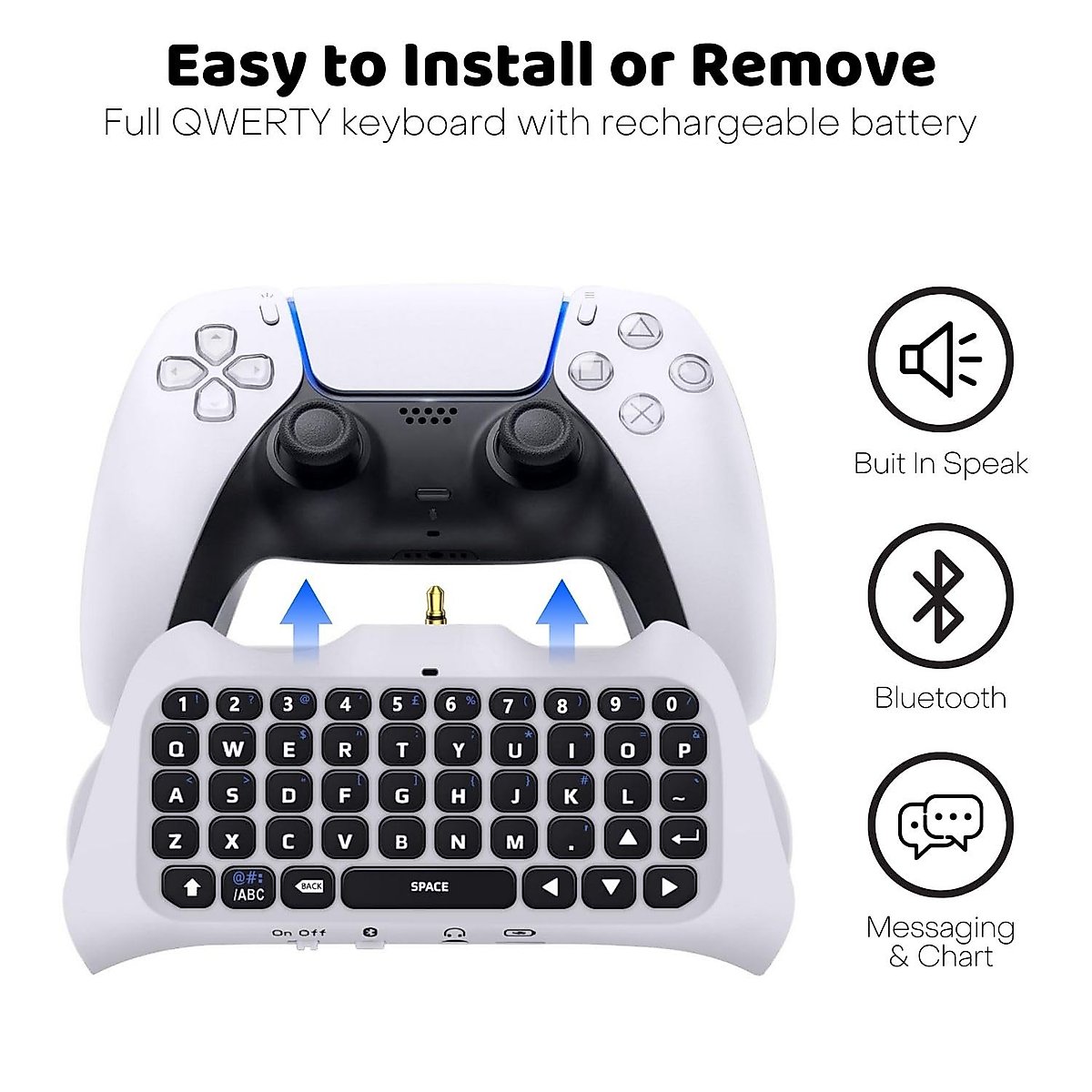 TNP PS5 Chatpad - PS5 Controller Keyboard Attachment, Wireless Compact Keypad - The Ultimate QWERTY Gamepad Keyboard for PS5 with Built-in Speaker for Live Chat and Messaging