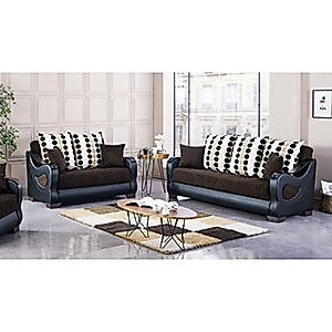 BEYAN Illinois Collection Upholstered Traditional Convertible Folding Sofa Bed with Storage Space Includes 2 Pillows, Dark Brown