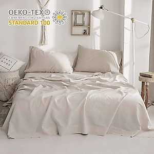 Simple&Opulence Belgian Linen Sheet Set Solid Color -Sheet Set 4PC - Cal King Natural Flax Cotton Blend Soft Breathable Farmhouse Bedding - California King, Linen/Beige