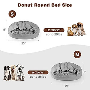 Lasaas Small Dog Bed with Blanket Attached Round Donut Cozy Cuddler Calming Dog Bed with Removable Liner Soft Warmth Plush Puppy Pet Bed for Small Cats or Dogs Light Grey M