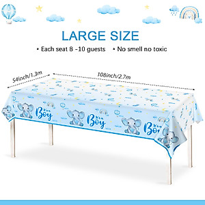 Lopeastar 3Pcs Boy Elephant Baby Shower Decorations Tablecloths, 58 x 108 Inch Large Rectangular Blue It’s a Boy Elephant Baby Shower Table Covers Party Decor for Boys Kids