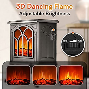Electric Fireplace Heater, Infrared Space Heater with 3s Fast Heating, 1500W 750W 2 Modes, 3D Flame Effect, Overheat Tip-Over Protection, Brightness Adjustable, Safe Free Standing Stove Without Noise