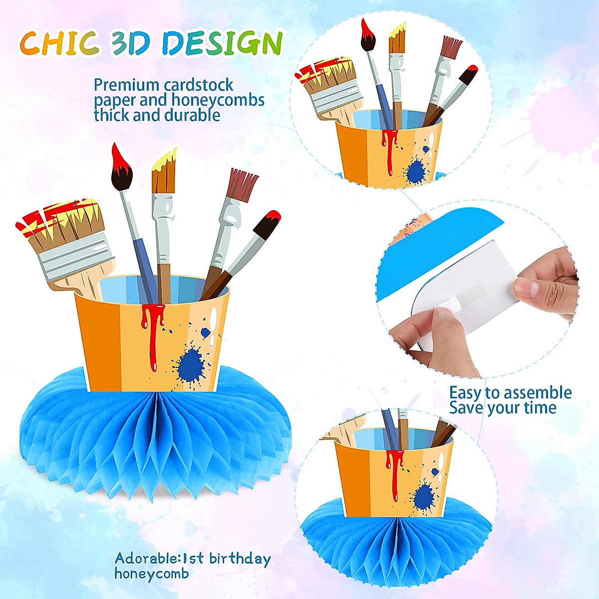 Gersoniel 9 Pieces Paint Party Decorations Art Honeycomb Centerpiece Paint Splatter Party Supplies for Art Painting Theme Birthday Party Baby Shower Decorations