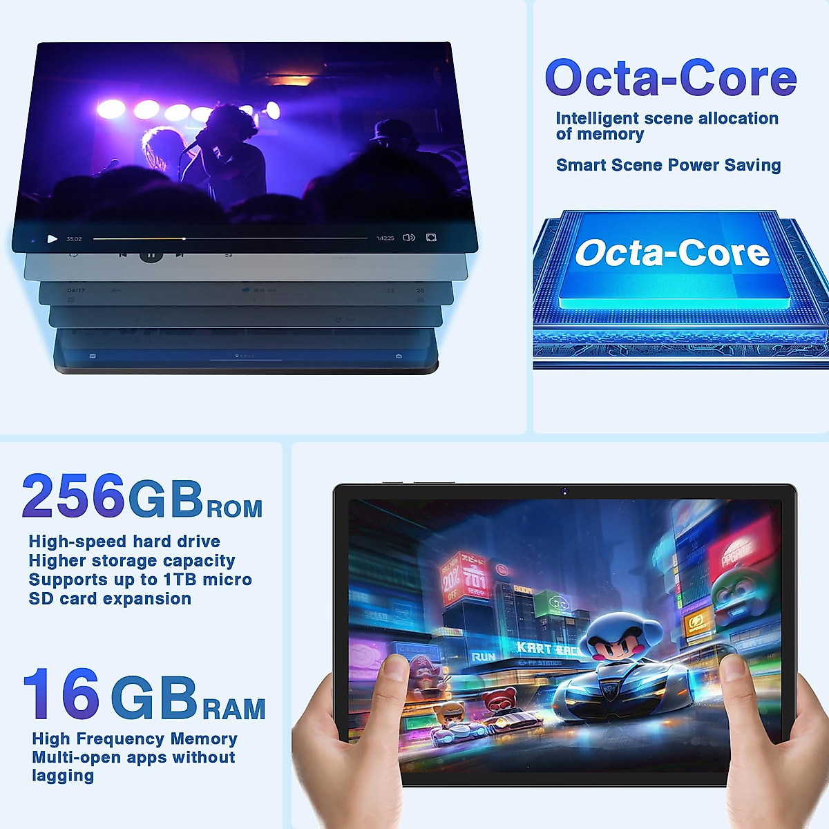 YESTEL Android 13 Tablet 11 Inch Display,16GB RAM+256GB ROM,Octa-Core Processor,8600mAh Large Battery,2000 * 1200 Pixels,GPS/ 5G WiFi/Bluetooth/with Case-Grey