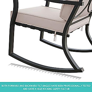 ALAULM Outdoor Rocking Chairs 3 Pieces Patio Bistro Set Patio Furniture Set Armrest Chair with Sand Thickened Cushions and Coffee Table for Patio Backyard Porch