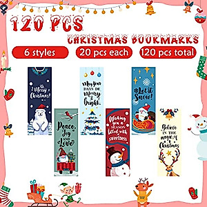 YoeeJob 120pcs Christmas Bookmarks Bulk for Women/Men/Kids, Xmas Tree Snowman Santa Reindeer Claus Bookmark for Book Lovers, Christmas Gift for Students, Holiday Party Favors
