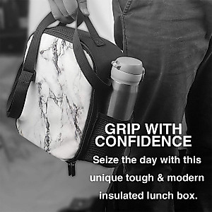 MSGUIDE Simple White Marble Stone Men & Women Insulated Lunch Bag,Reusable Tote Lunch Box with Water Bottle Holder and Adjustable Shoulder Strap for School Office Picnic
