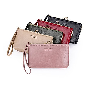 Yohora Wristlet Clutch Slim Leather Wallet Kiss Lock Handbag with Cellphone Pocket Retro Lightweight Pure Mini Coin Pouch