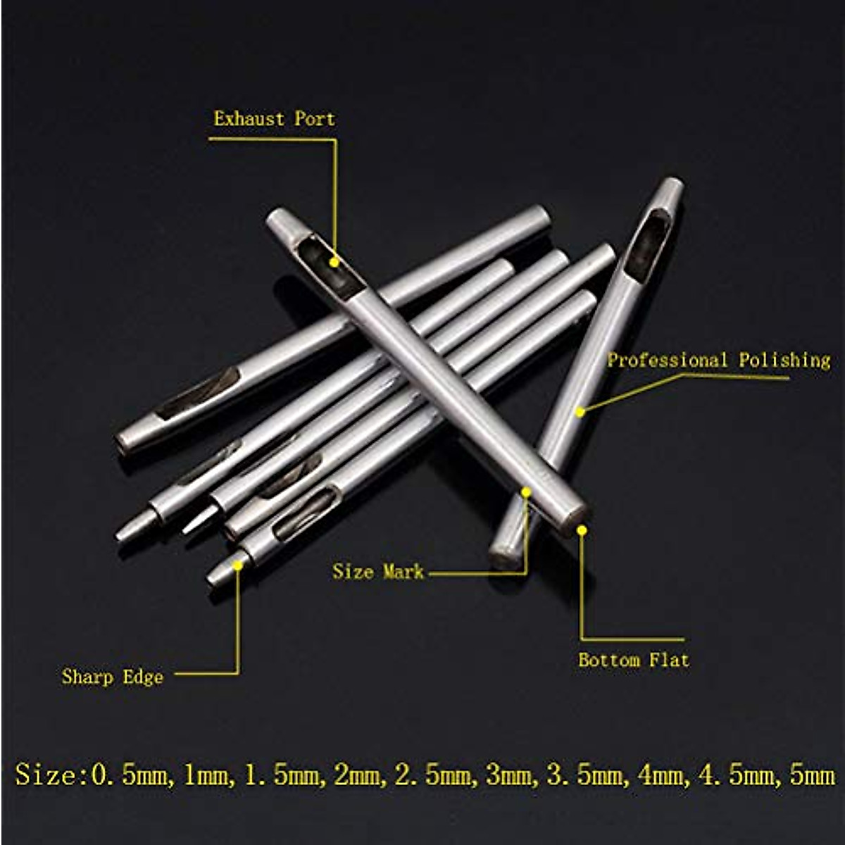 10Pcs Leather Hole Punch Cutter 0.5mm-5mm Leather Working Tools for Leather Watch Bands Belts Canvas Paper Plastics Round Hollow Hole Punch Cutter Tool (Round Hole Punch)