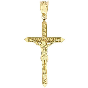 14K Yellow Gold 1-1/4" Crucifix Passion of Christ Cross Pendant Charm - No Chain