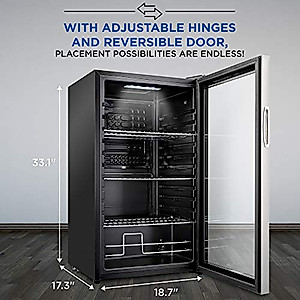 Ivation 126 Can Beverage Refrigerator | Freestanding Ultra Cool Mini Drink Fridge | Beer, Cocktails, Soda, Juice Cooler for Home & Office | Reversible Glass Door & Adjustable Shelving, Stainless Steel