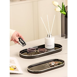 Redelaenor Ceramics Bathroom Tray for Counter, Perfume Key Trinket Ring Tray, Decor Soap Dispenser Countertop Tray for Kitchen Sink Organization.(Black Medium