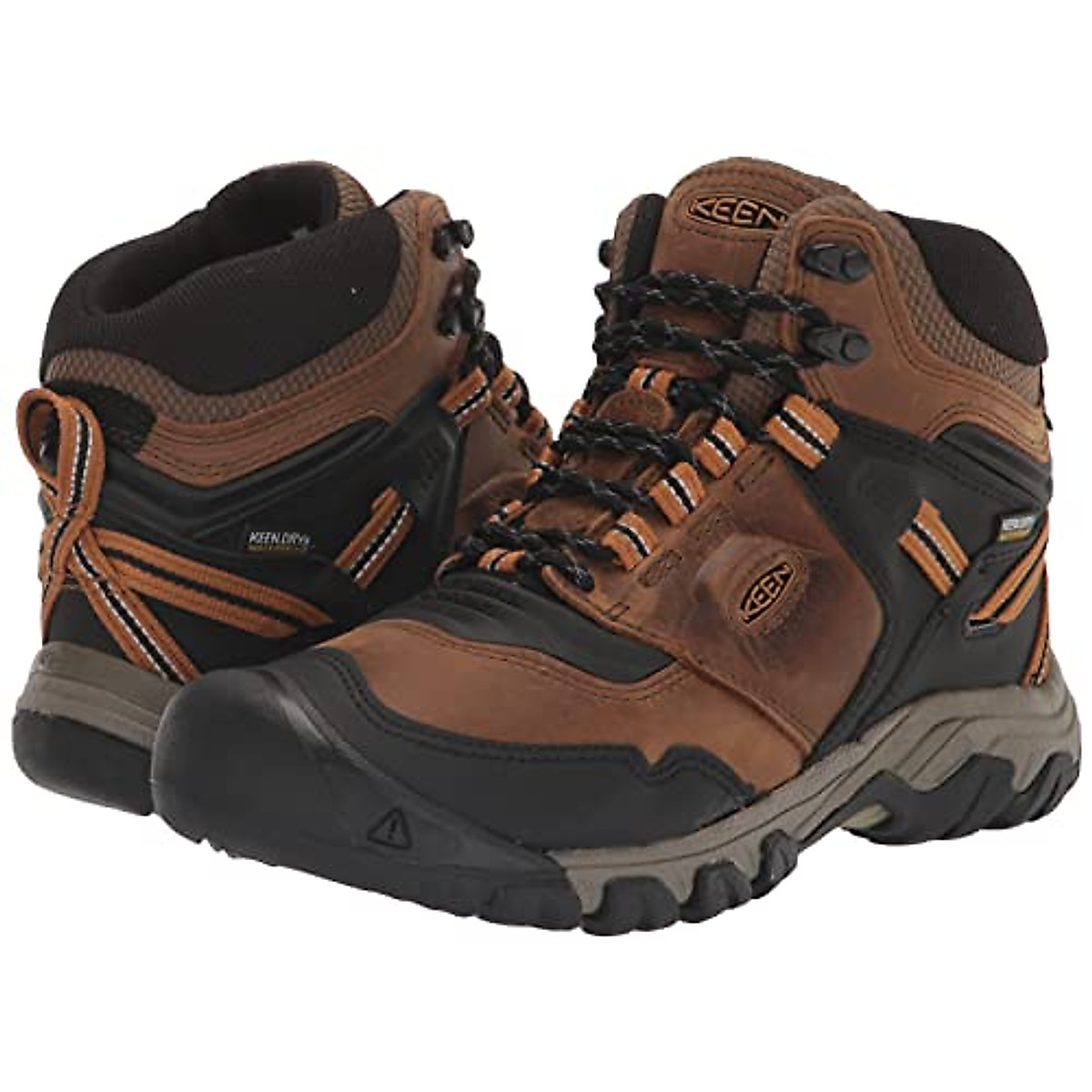 KEEN Men's Ridge Flex Mid Height Waterproof Hiking Boots, Bison/Golden Brown, 11.5 Wide