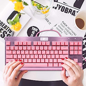 Granvela E-yooso Pink Z-77 Mechanical Keyboard | Aluminium Panel |Tactile Brown Switches | Rainbow LED Backlit | N-Key Rollover | 87-Key Tenkeyless | Hot Swappable