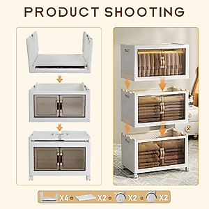 SummerRay 72Gal. Large CollapsibleStorage Bins with Lids, 4 Tiers Organizer with Wheels, Folding Plastic Cabinet with Magnetic Doors for Bedroom, Closet, Laundry, Home, Office, Dorm.