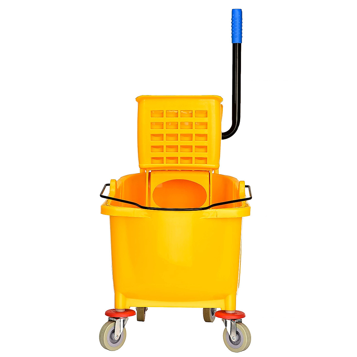 Alpine Industries Mop Bucket & Side Wringer Combo - Heavy Duty & Commercial Janitorial Cart w/Spring Wringer on Wheels for Home & Industrial Cleaning - Commercial Mop Bucket for Business, Yellow