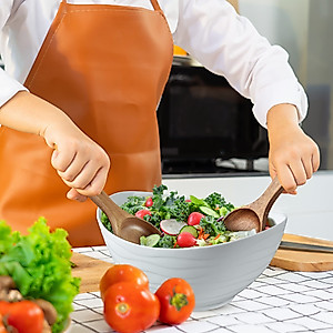 KITEISCAT Extra Large Elegant Ceramic Oval Salad Bowl Set with Premium Acacia Wood Salad Serving Utensils - Large Capacity, Stylish and Practical, Kitchen Must-Have