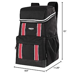 Igloo 30 Can Large Portable Insulated Soft Cooler Backpack Carry Bag, Black/Red